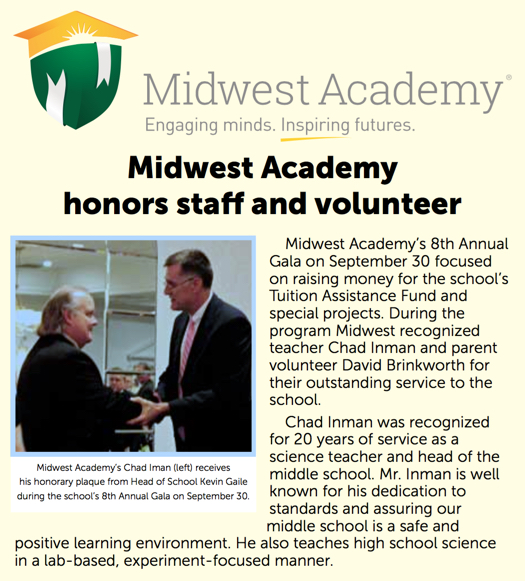 Mr. Inman Celebrates 20 Years at Midwest Academy | Midwest Academy